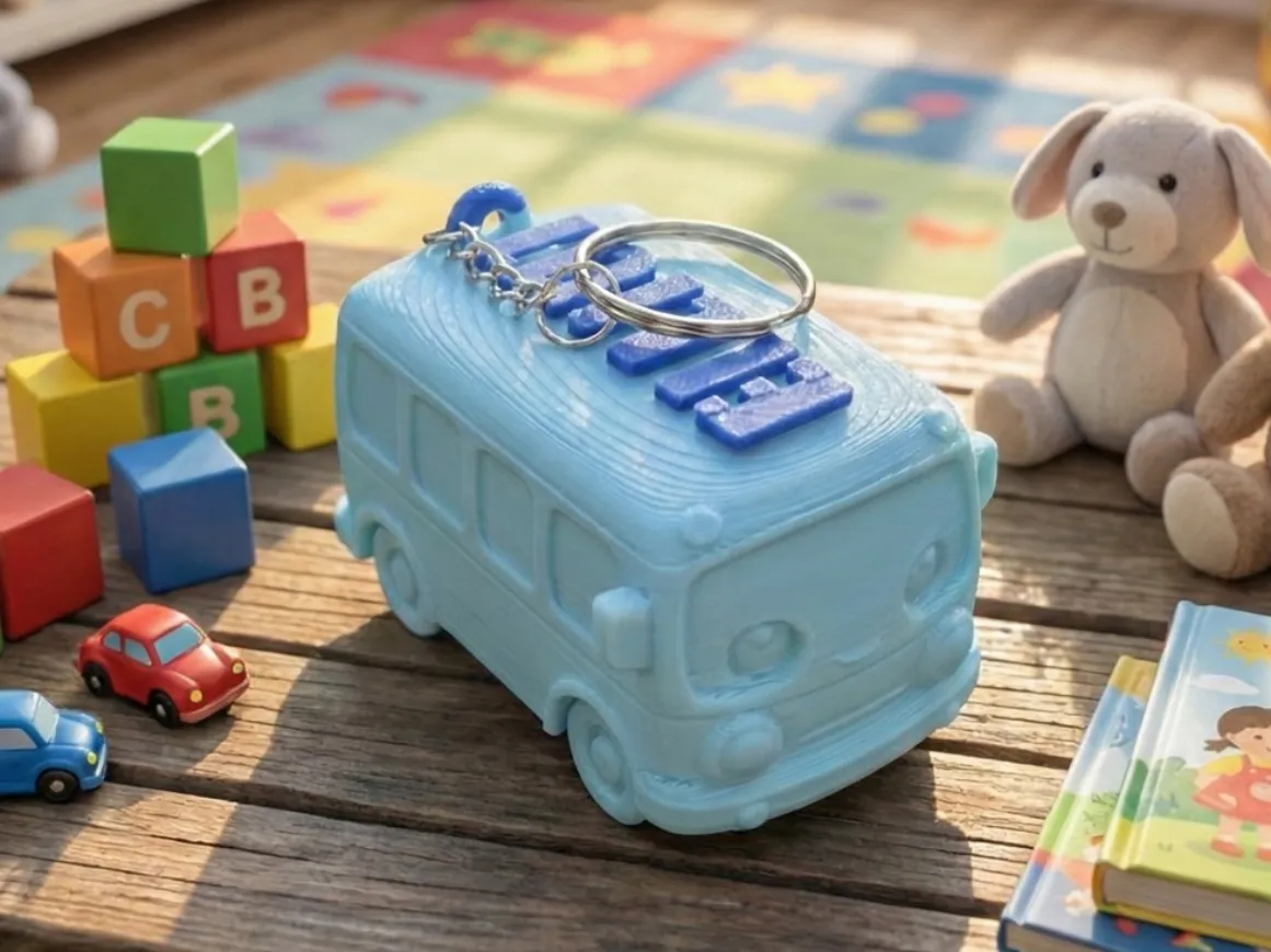 School Bus Keychain with Customizable Text - Free 3D Print Model ...