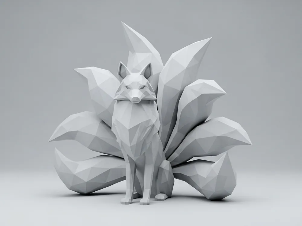 Kitsune Low Poly - Nine-Tailed Fox Statue by Elio MakerWorld: Download ...