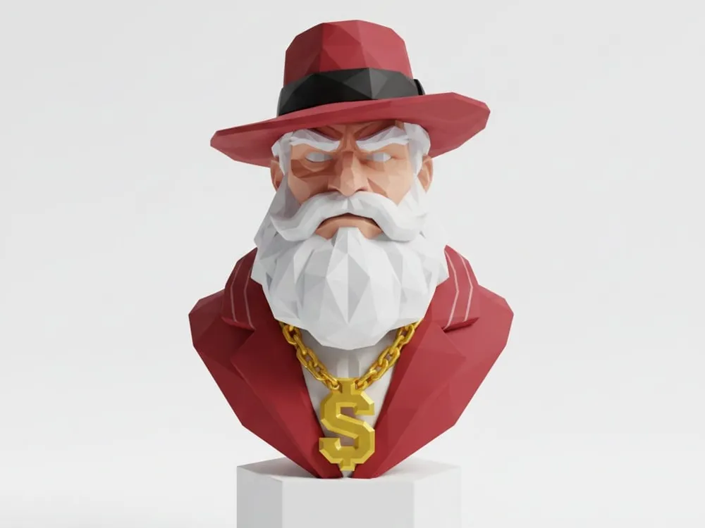 Low-Poly "Gangsta Santa" Art Bust by Alin MakerWorld: Download Free 3D ...