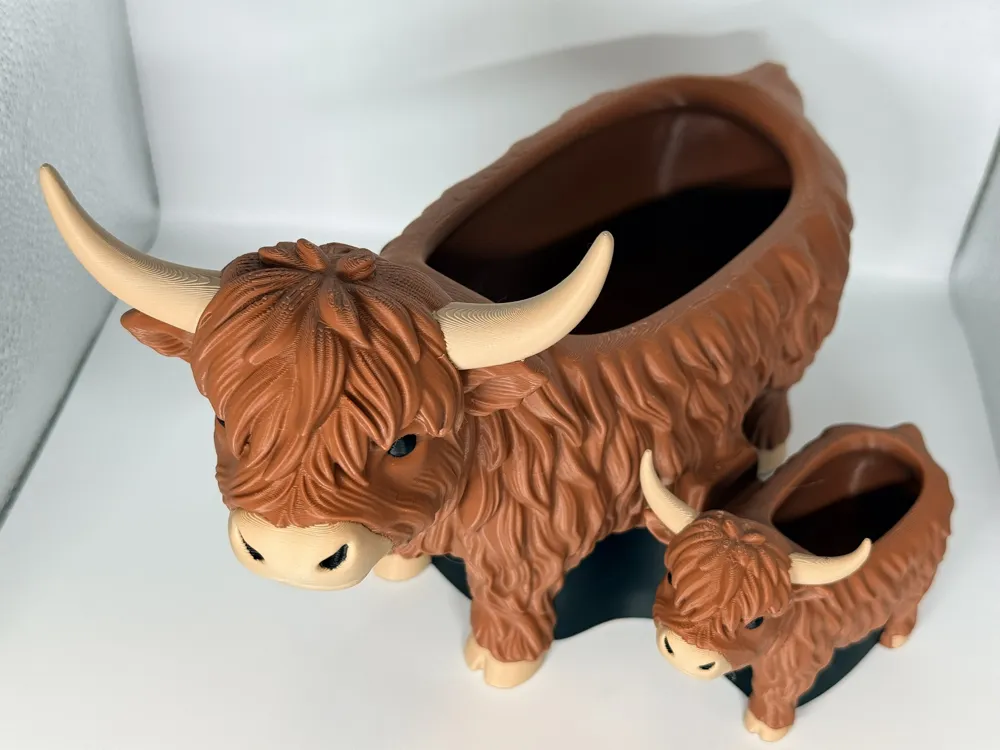Highland Cow Planter Set - Cute Scottish - Free 3D Print Model - MakerWorld
