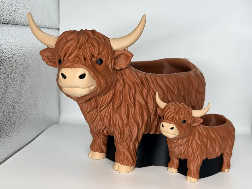 Highland Cow Planter Set - Cute Scottish - Free 3D Print Model - MakerWorld
