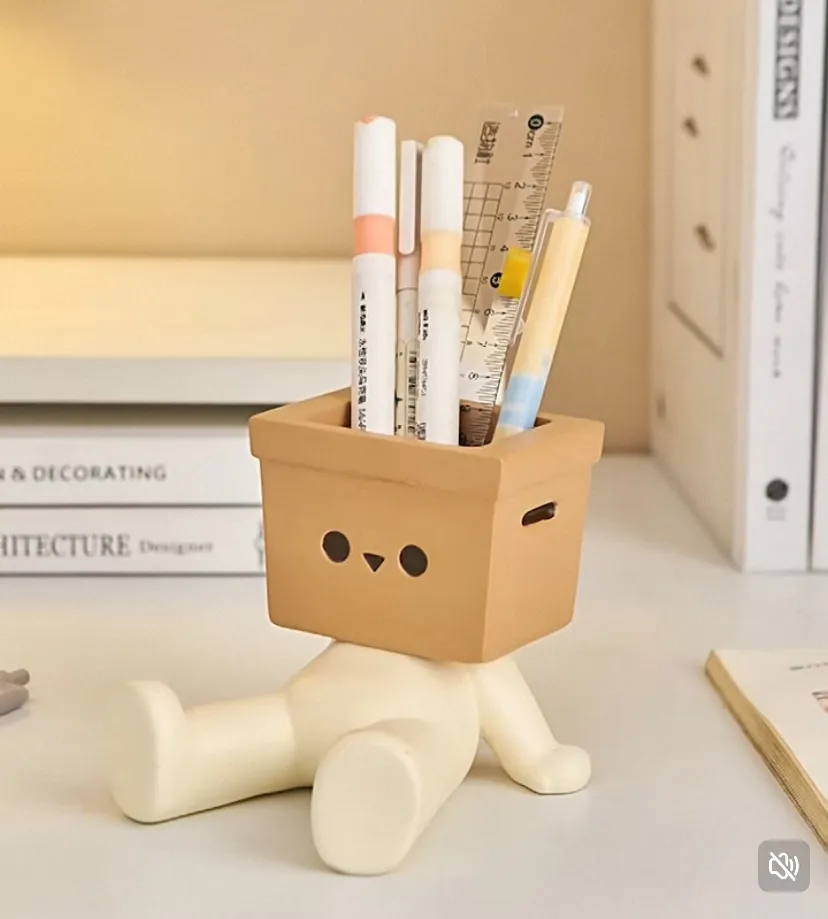 123 Wooden Man Cute Pen Holder Phone Stand Creative Desktop Storage Box ...