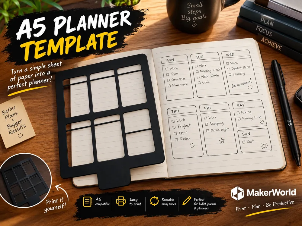 A5 Weekly Planner Template / Stencil - Free 3D Print Model - MakerWorld