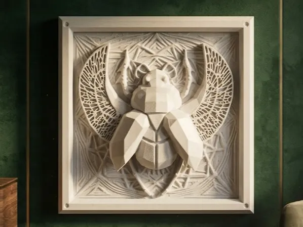 Winged Egyptian Scarab 3D Wall Relief - Free 3D Print Model - MakerWorld