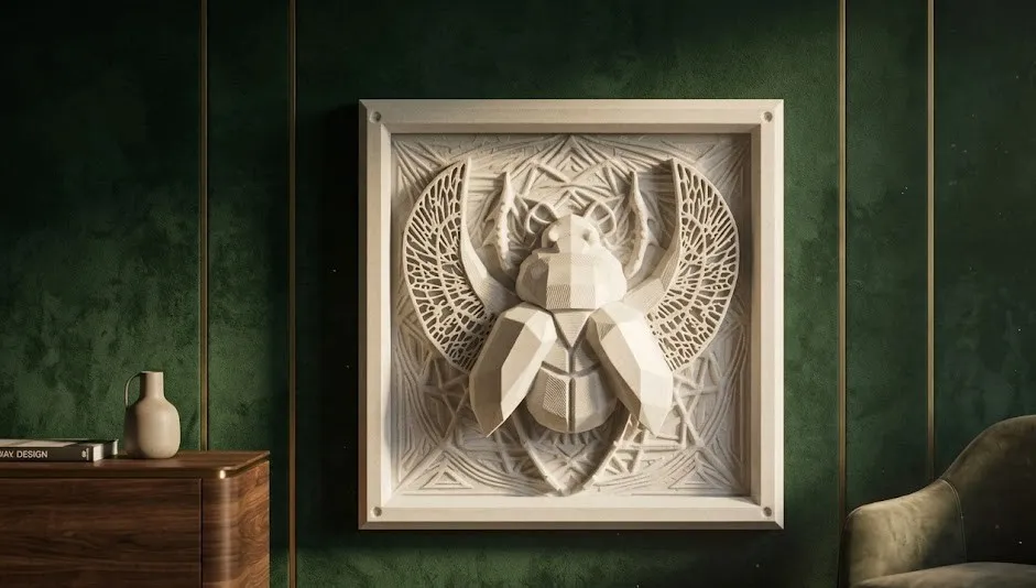Winged Egyptian Scarab 3D Wall Relief - Free 3D Print Model - MakerWorld