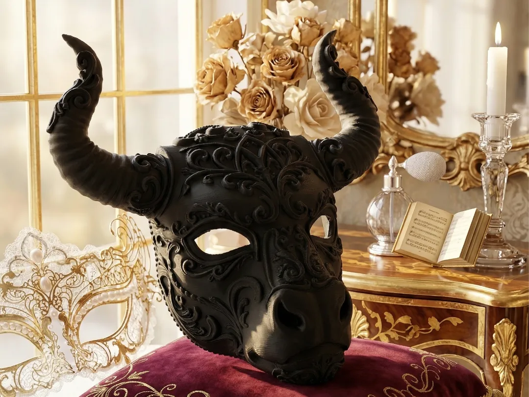 Baroque Minotaur Mask - Shadow Ballroom - Free 3D Print Model - MakerWorld