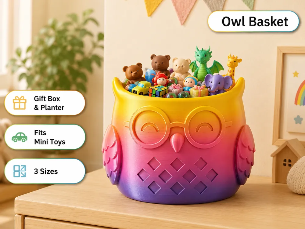 Cute Owl Basket Planter – 3 Sizes Gift Box - Free 3D Print Model ...