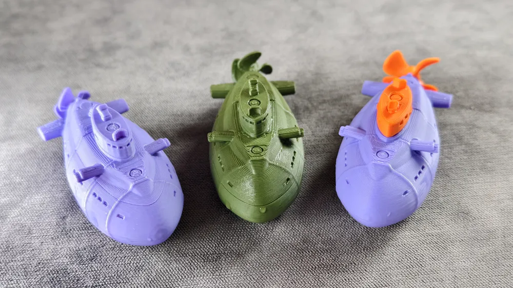 A charming chibi submarine, buoyant and powered by rubber bands ...