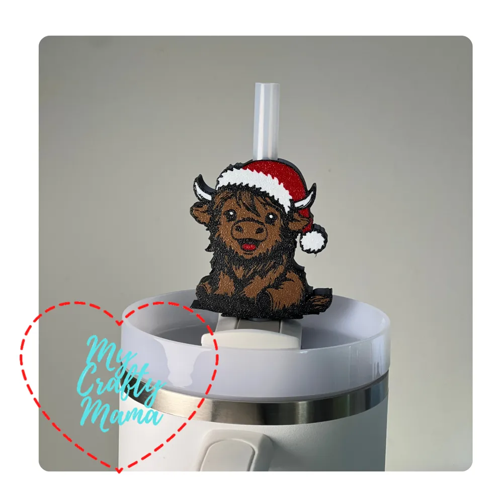 Cute highland cow tumbler straw topper by MyCraftyMama MakerWorld ...