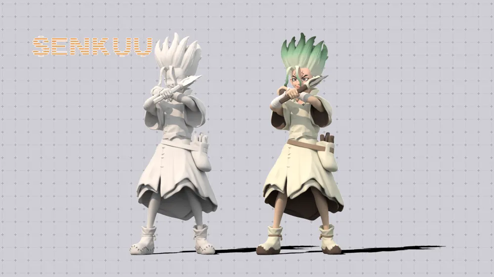 Dr. Stone - Senku Ishigami Fan-Made Full-Body Model, Stone Axe Pose ...