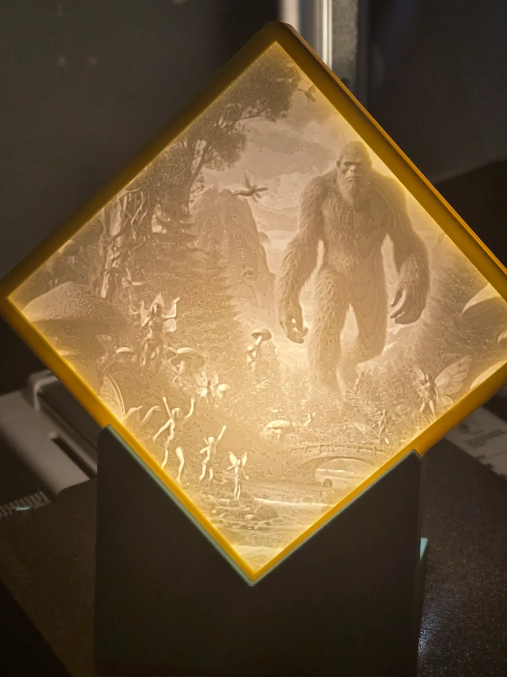 Lithophane lamp for Ikea Kapplake LED lights, with bigfoot and fairies ...