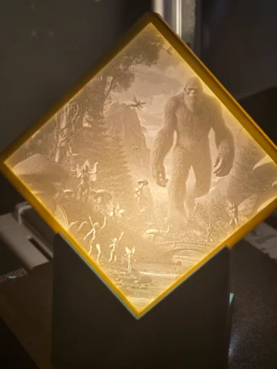 Lithophane lamp for Ikea Kapplake LED lights, with bigfoot and fairies ...