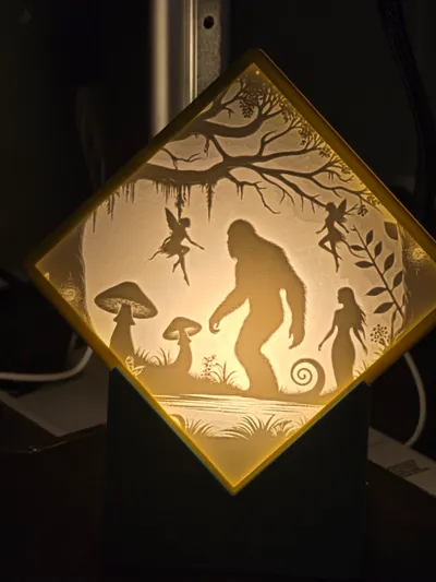 Lithophane lamp for Ikea Kapplake LED lights, with bigfoot and fairies ...