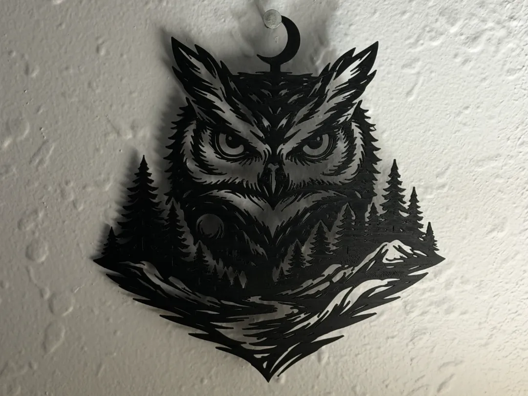 Owl Forest Line Art Wall Decor - Free 3D Print Model - MakerWorld