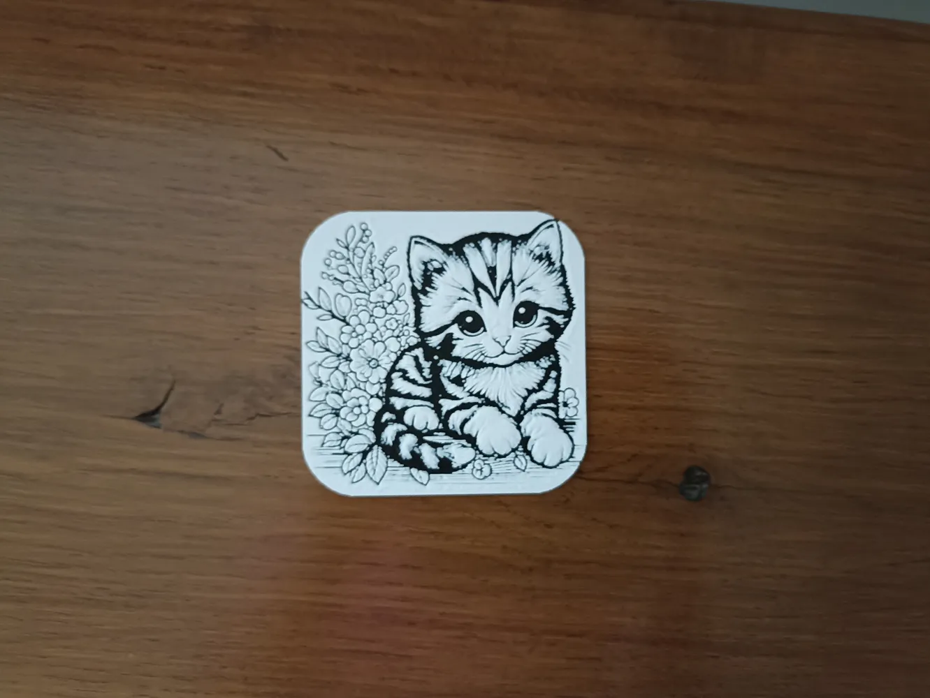 Kitten and flower hueforge coaster by doudou78 MakerWorld: Download Free 3D Models