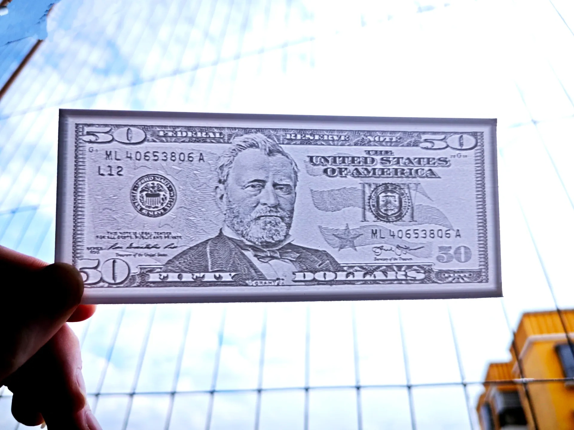 Amazing 3D printed relief US $50 bill pattern, US dollar relief ...