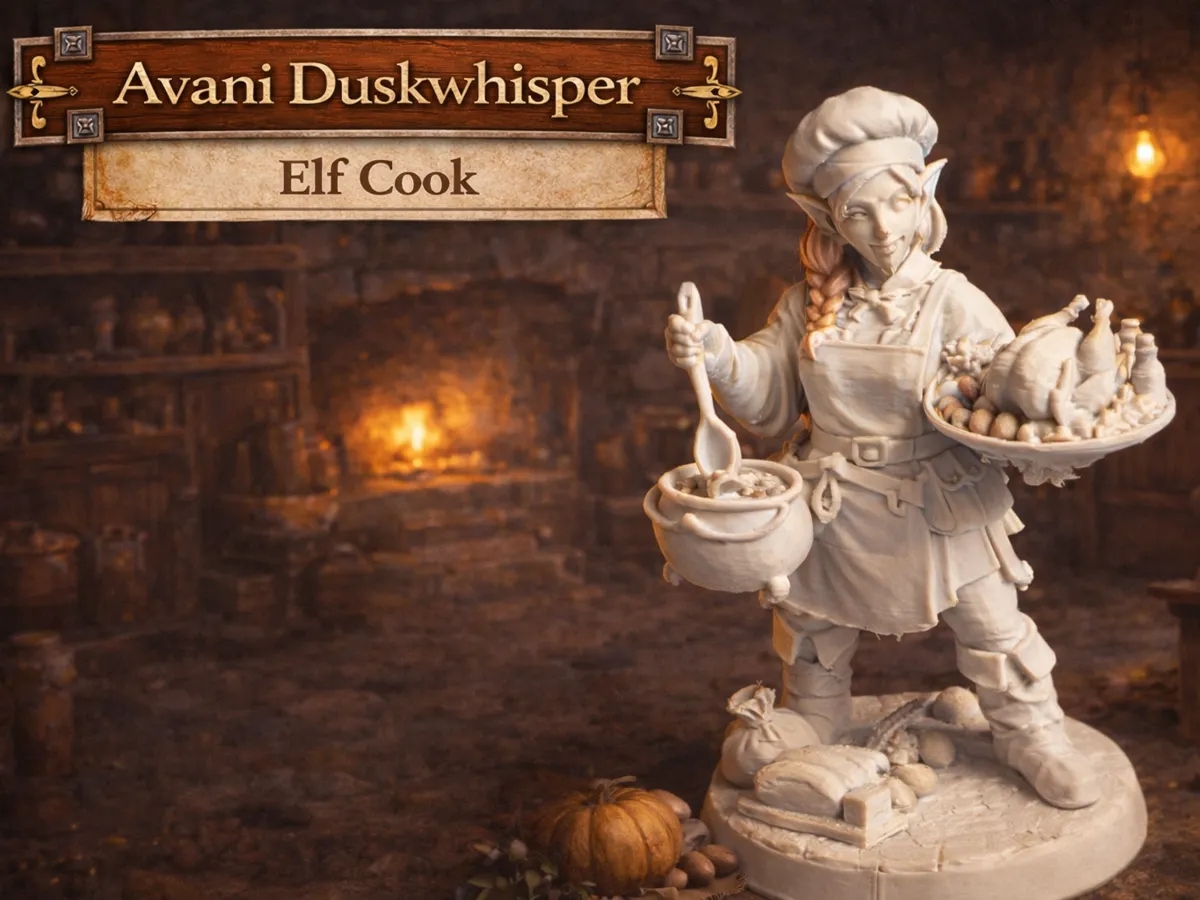 Avani Duskwhisper – Elven Cook Miniature - Free 3D Print Model - MakerWorld