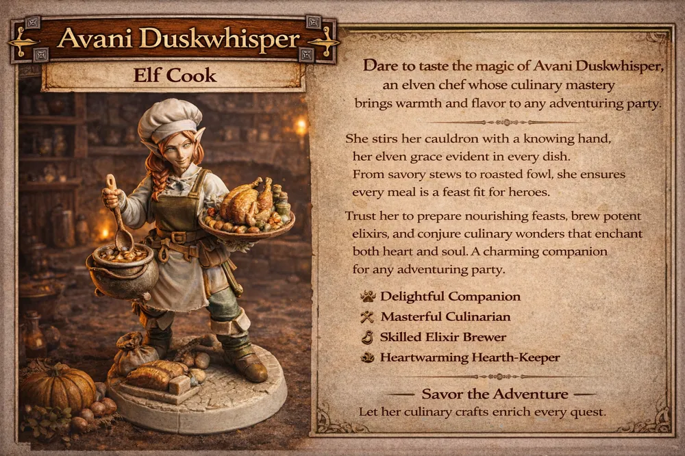 Avani Duskwhisper – Elven Cook Miniature - Free 3D Print Model - MakerWorld