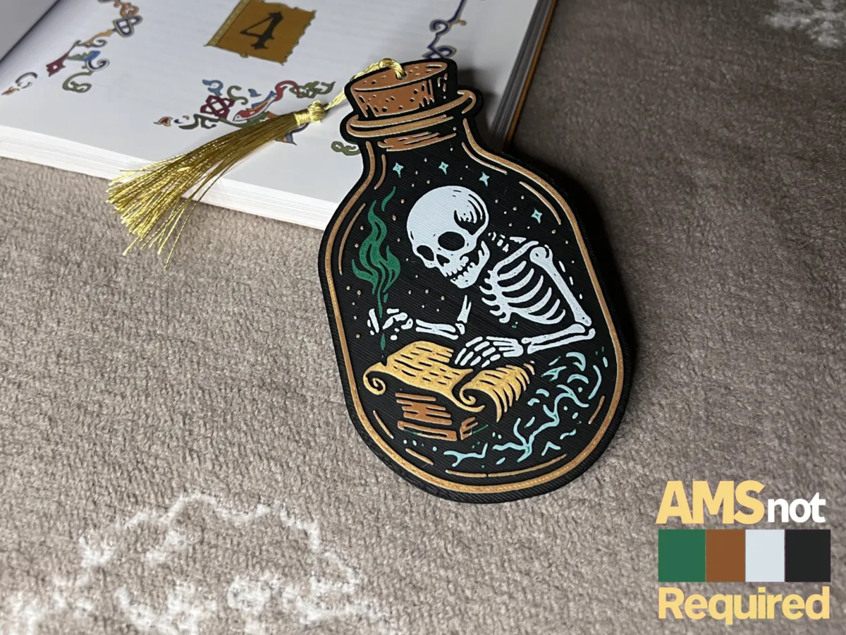 The Scribe in the Bottle - Skull Bookmark by Pixelux MakerWorld: Download Free 3D Models