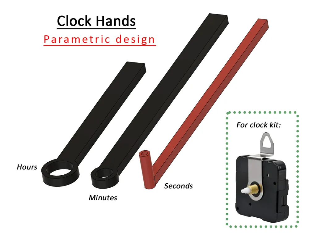 Clock (Kit) Hands (Parametric) by mosselini1 MakerWorld: Download Free ...