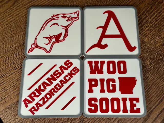 Arkansas Razorbacks 4 Coaster Set with Caddy by dcv designsMakerWorld ...