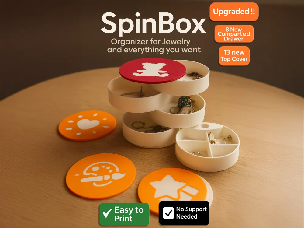 SpinBox - Jewel and Desk Gear Organizer (2 sizes) by Losco Makes MakerWorld: Download Free 3D Models