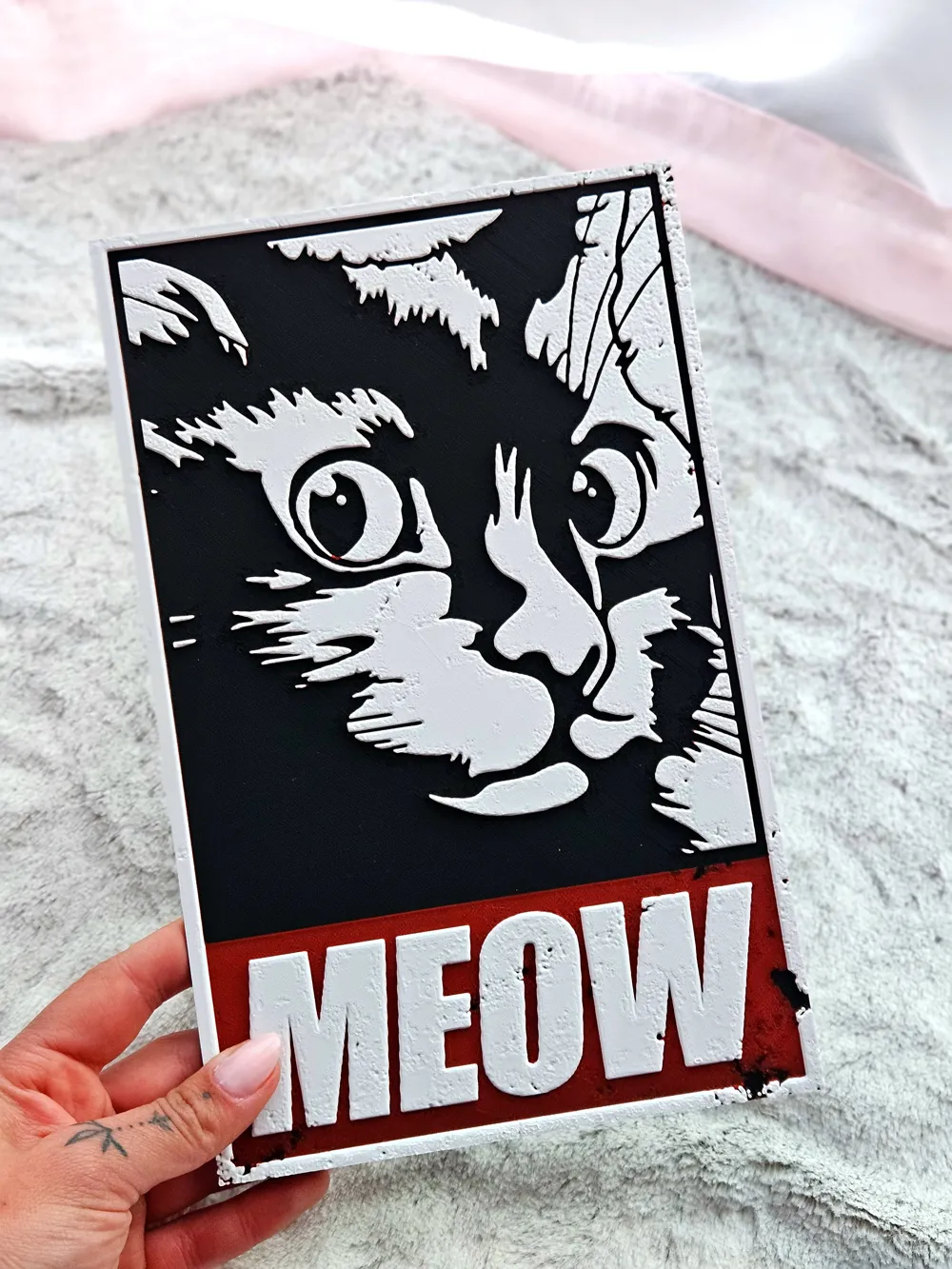 MEOW! - Retro Poster - Free 3D Print Model - MakerWorld