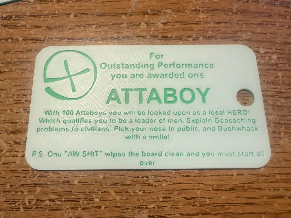 Geocaching Attaboy by JDRamboMakerWorld: Download Free 3D Models