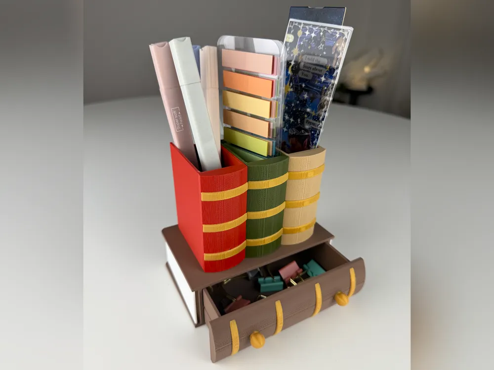 Book Pen Holder With Drawer - Free 3D Print Model - MakerWorld