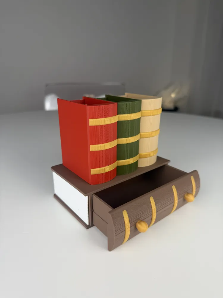 Book Pen Holder With Drawer - Free 3D Print Model - MakerWorld