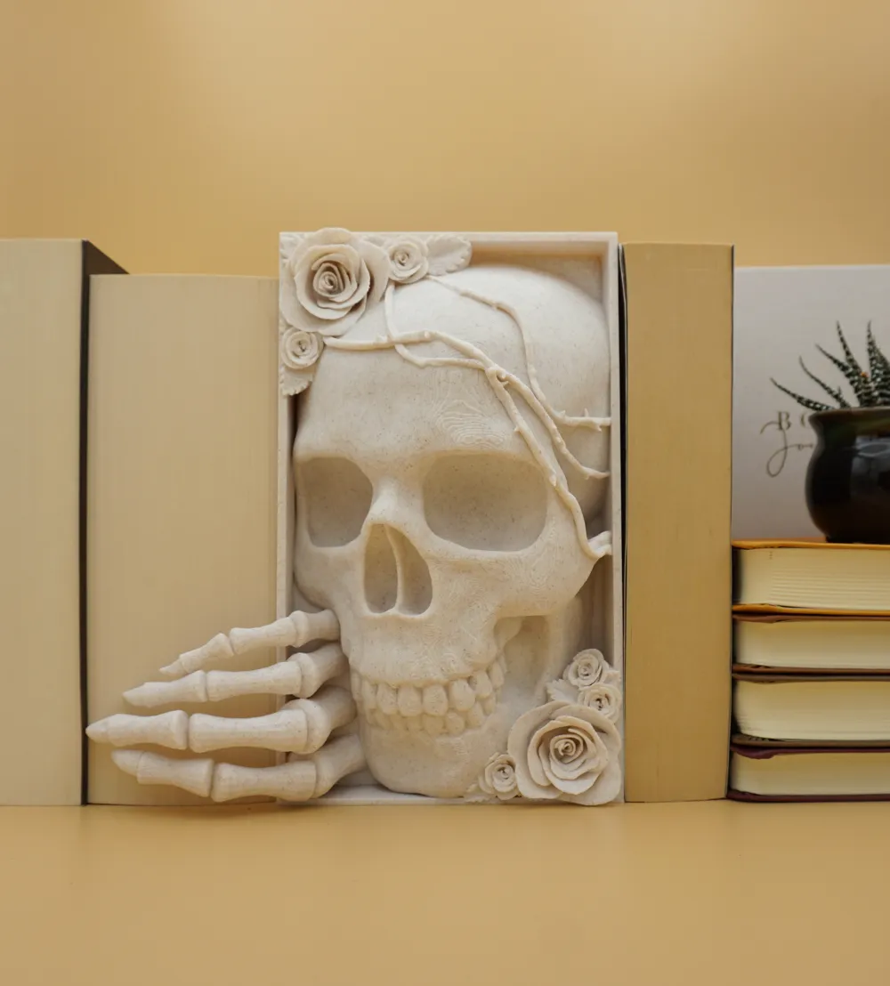 Skull BookNook with Roses (and Thorns) | 1 Color - Free 3D Print Model ...