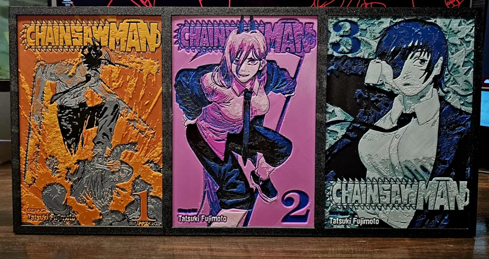 Chainsaw Man Manga Display - Free 3D Print Model - MakerWorld