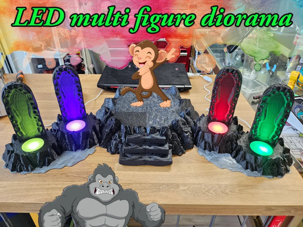 action figure display diorama playset with LED by MadMonkey3D MakerWorld: Download Free 3D Models