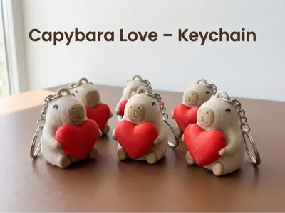 Capybara Love – Cute Heart Keychain - Free 3D Print Model - MakerWorld