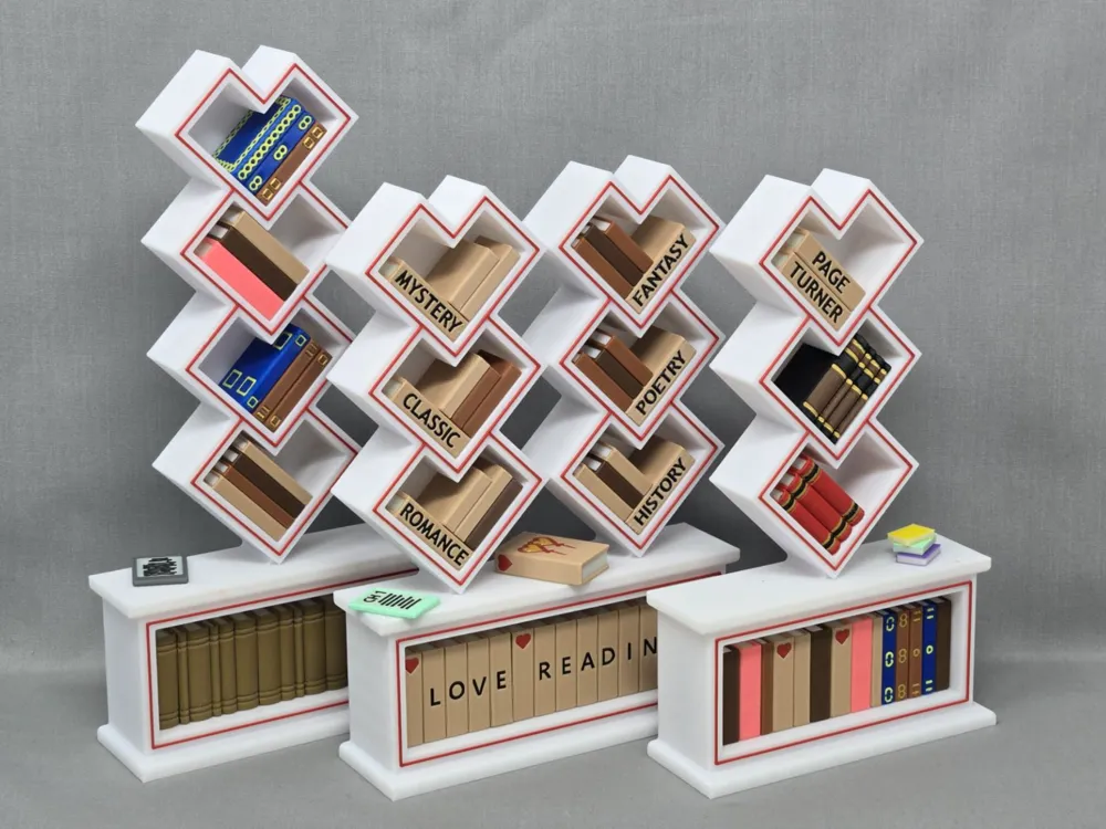 Miniature Decorative low poly heart bookcase set by WhispersofLiterati ...