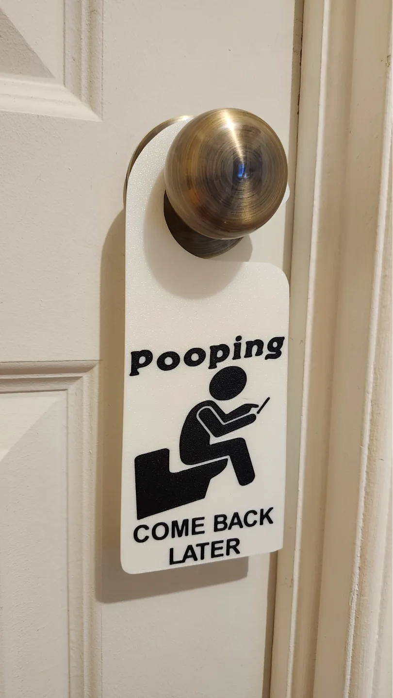 Pooping, come back later / knob door hanger sign by Beton_377751593 ...
