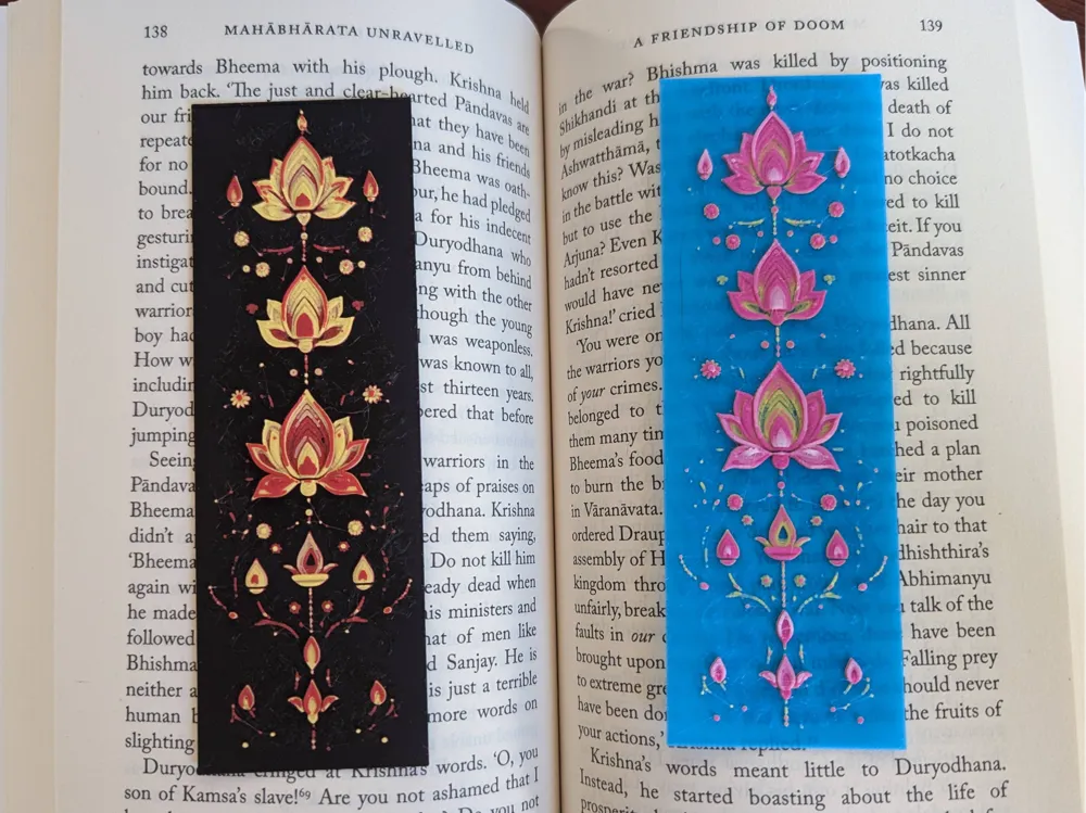 Diwali / Rangoli Bookmark #3 (Lotus and Lamps) - Free 3D Print Model ...