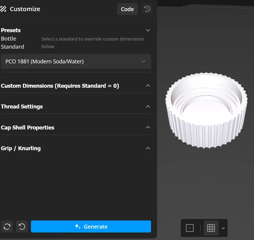 Parametric Screw Cap (Bottle Caps Generator) - Free 3D Print Model ...