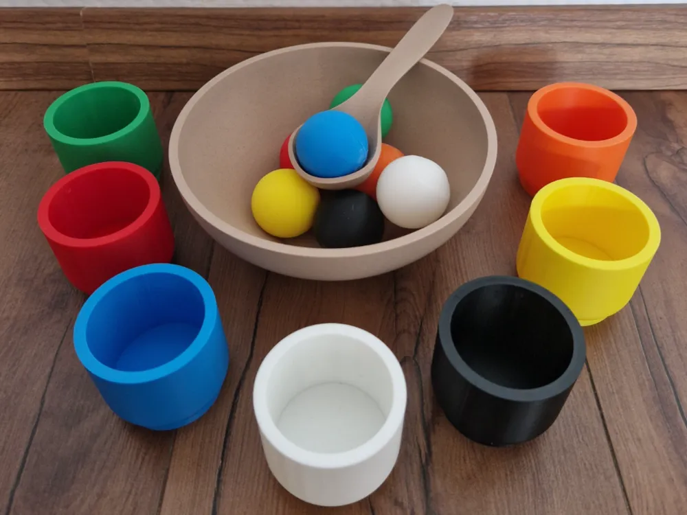 Montessori-Lernspielzeug bunte Kugeln in Bechern von AndreCZ - MakerWorld