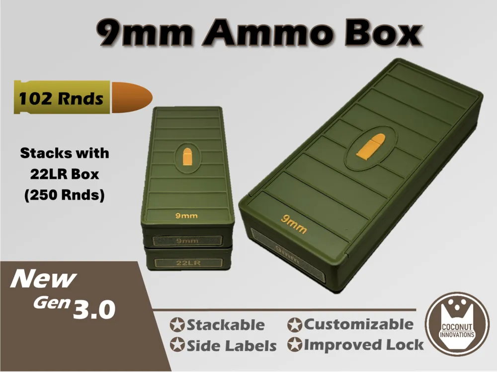 Ammo Storage Box 9mm 102 Rounds - Stacks with 22LR by Coconut ...