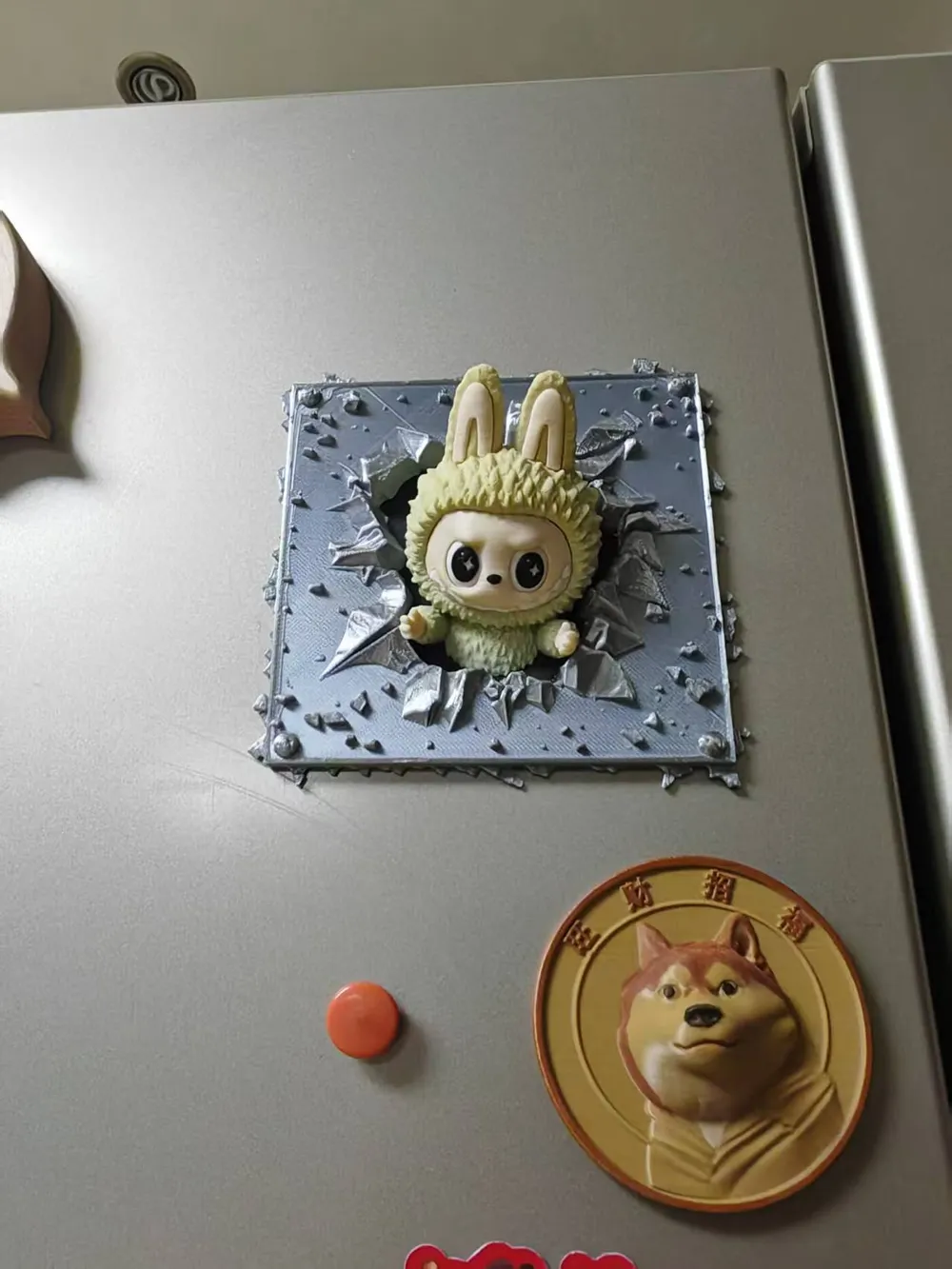 Labub Emerging from Refrigerator, Wall-Piercing Labub, Fridge Magnet ...