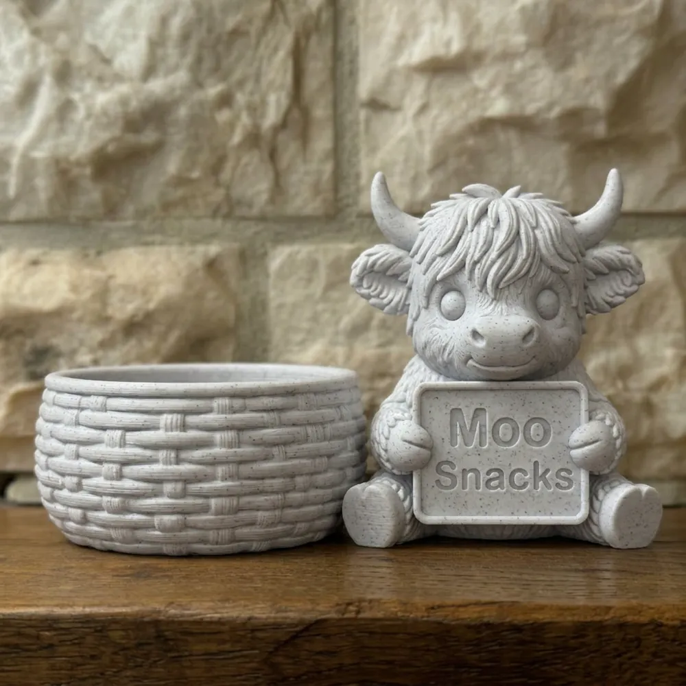 Highland Cow Snack & Smile Bowl Editable Text - Free 3D Print Model ...