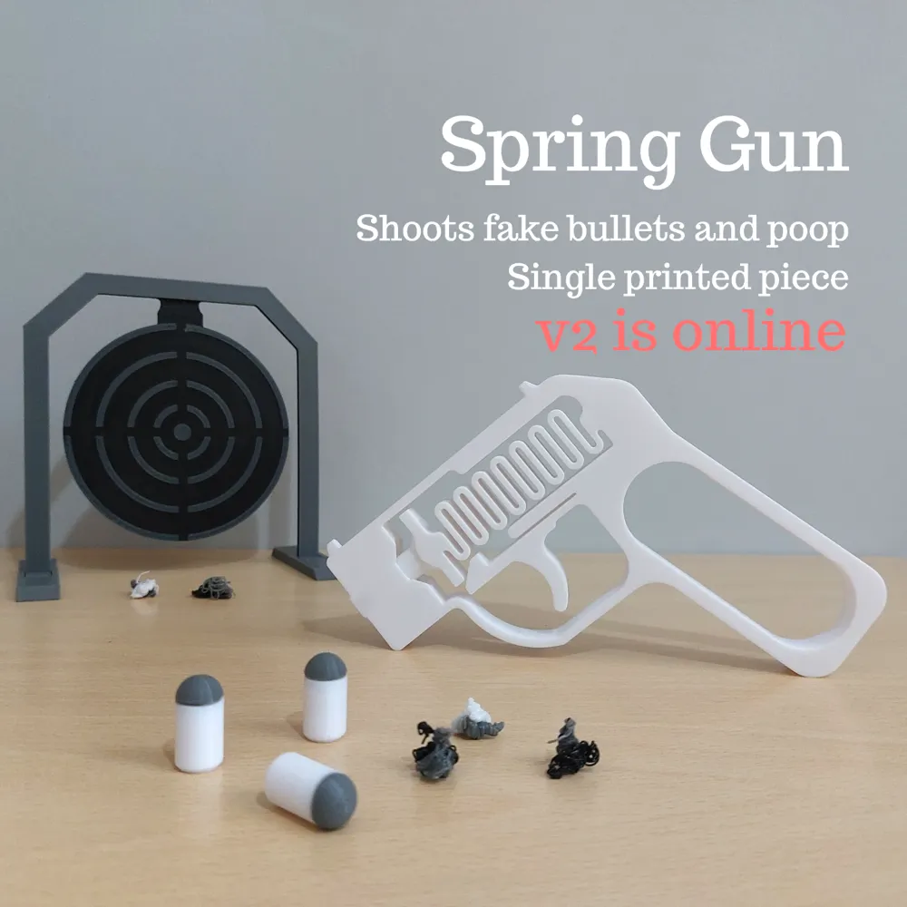 Spring Gun - Shoots fake bullets and poop by Luca Dilo - MakerWorld
