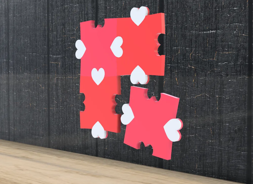 Valentine's Day - Heart Puzzle - 4 Coaster Set by JF-699 - MakerWorld