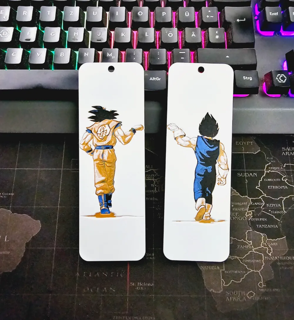 Goku & Vegeta Fistbump Bookmarks - HueForge by Think3D - MakerWorld