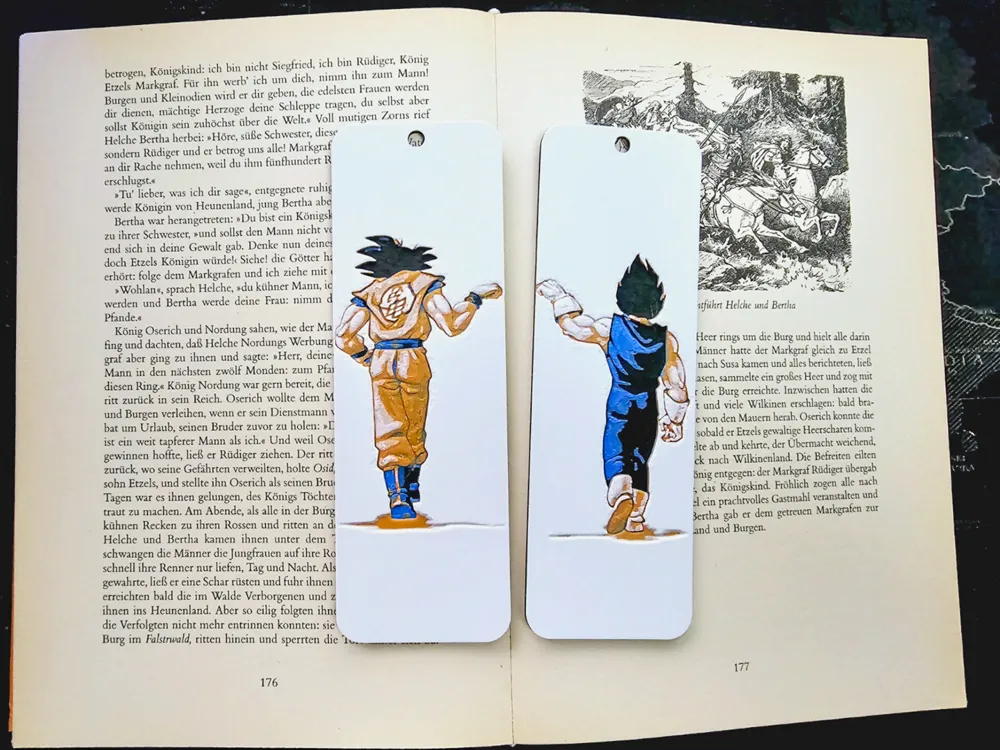 Goku & Vegeta Fistbump Bookmarks - HueForge by Think3D - MakerWorld