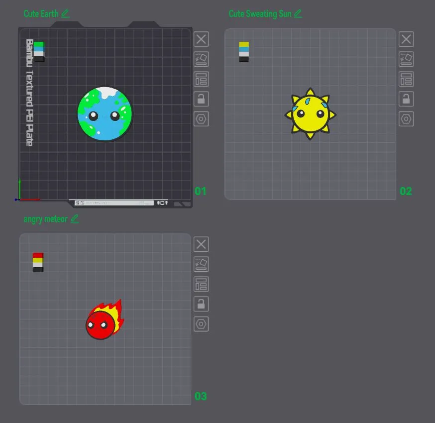 Cute Earth, Sun & Meteor Magnets - Layered Design - Free 3D Print Model ...
