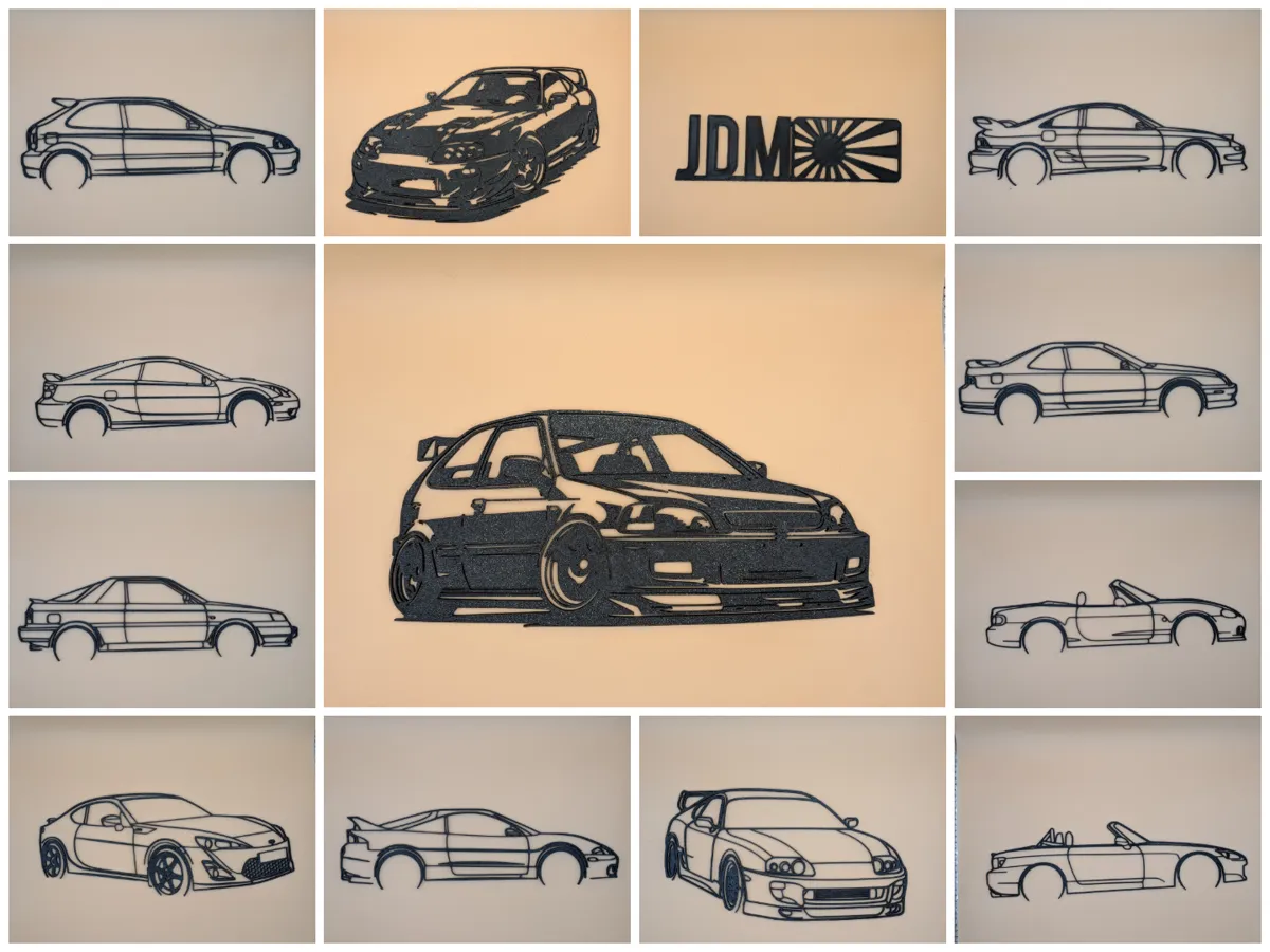 JDM wall art silhouette car pack V2 with integras - Free 3D Print Model ...