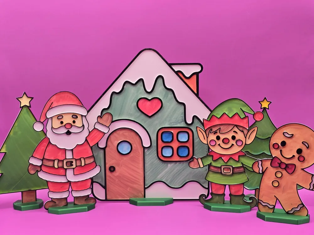 Christmas Festive Coloring Craft House Tree Santa - Free 3D Print Model ...
