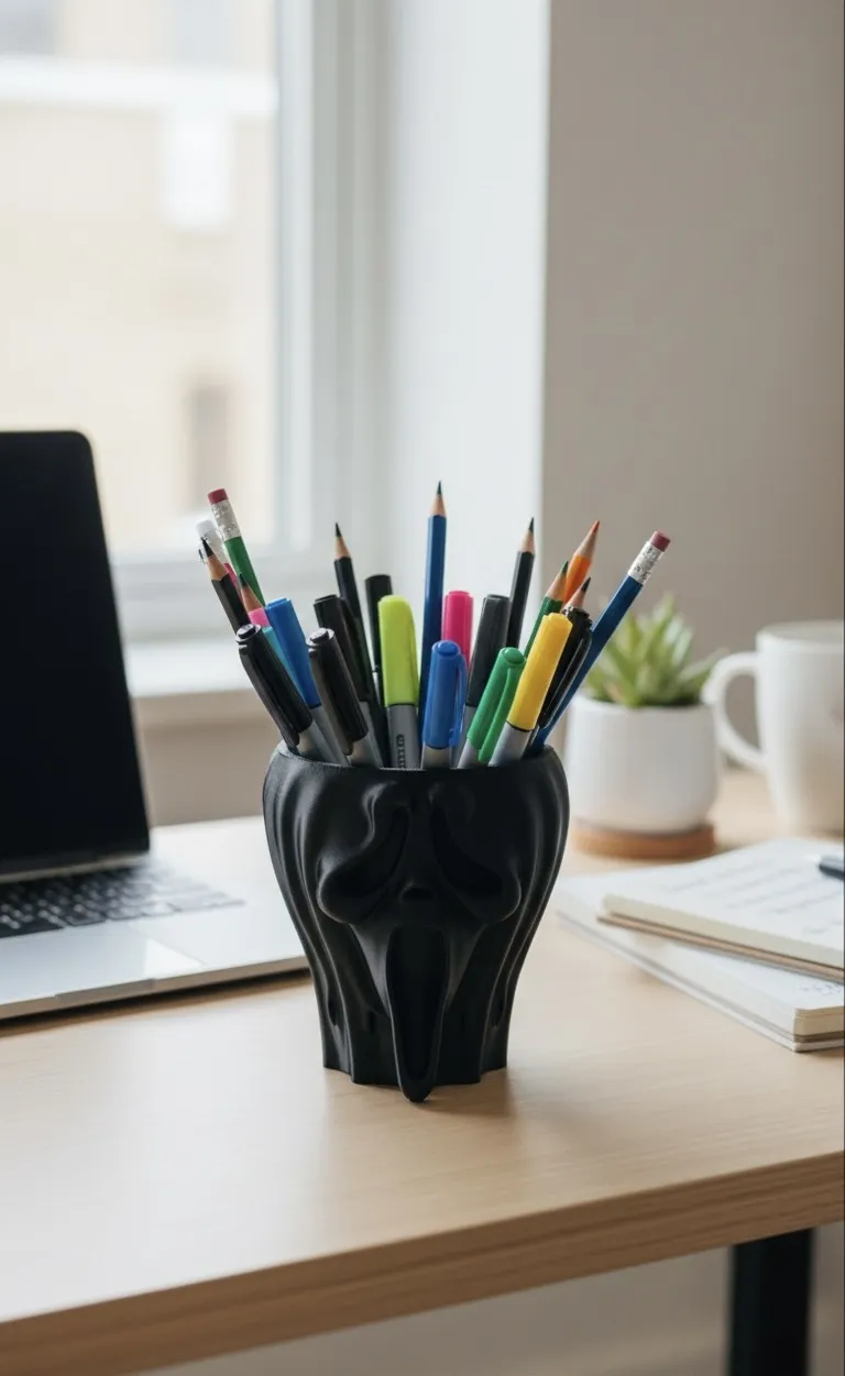 Scream Horror Skull Pen Holder Desk Organizer - Free 3D Print Model ...